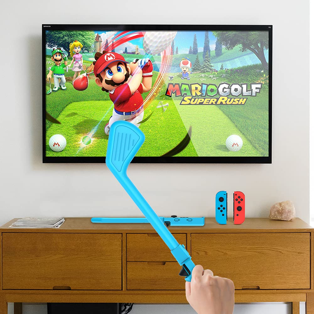 Uxilep Golf Club for Mario Golf: Super Rush - for Nintendo Switch Joy-con Accessories,Mini Golf Clubs Hand Grip Accessories with Wrist Strap for Joy Cons - 2 Pack (Red & Blue)