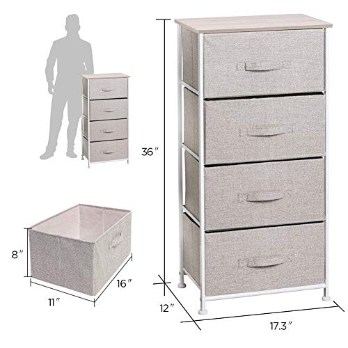 VUE Upgrade Dresser with 4 Drawers, Organizer Tall Fabric Storage Tower with Dust-Proof Pad for Bedroom,Hallway,Living Room,Closet,College Dorm - Sturdy Steel Frame,Wood Top,Easy Pull Fabric Bins