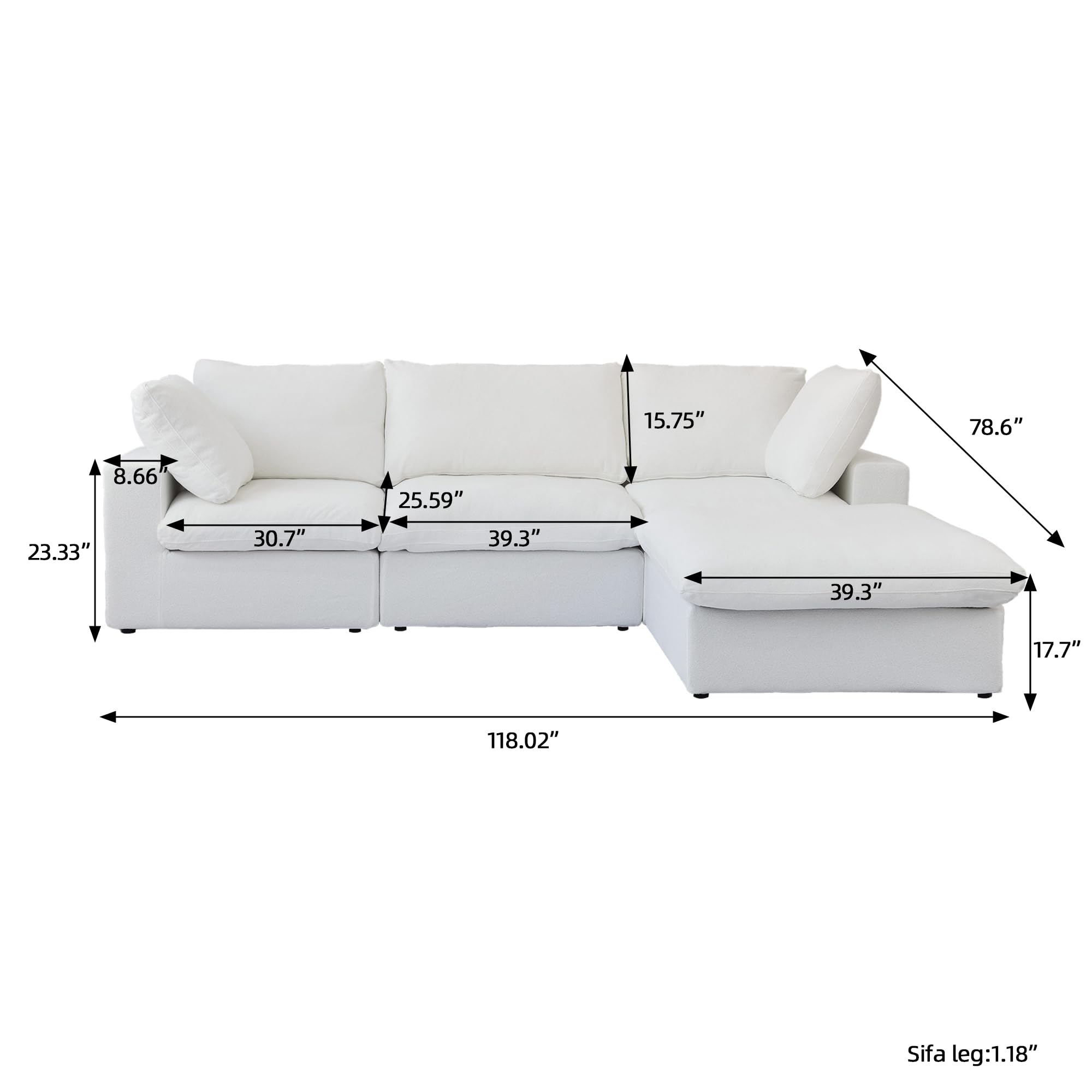 Sdorens 118" Modular Sectional Sofa Couch with Storage Seat, L Shaped Sofa with Storage, White Couches for Living Room Office Apartment
