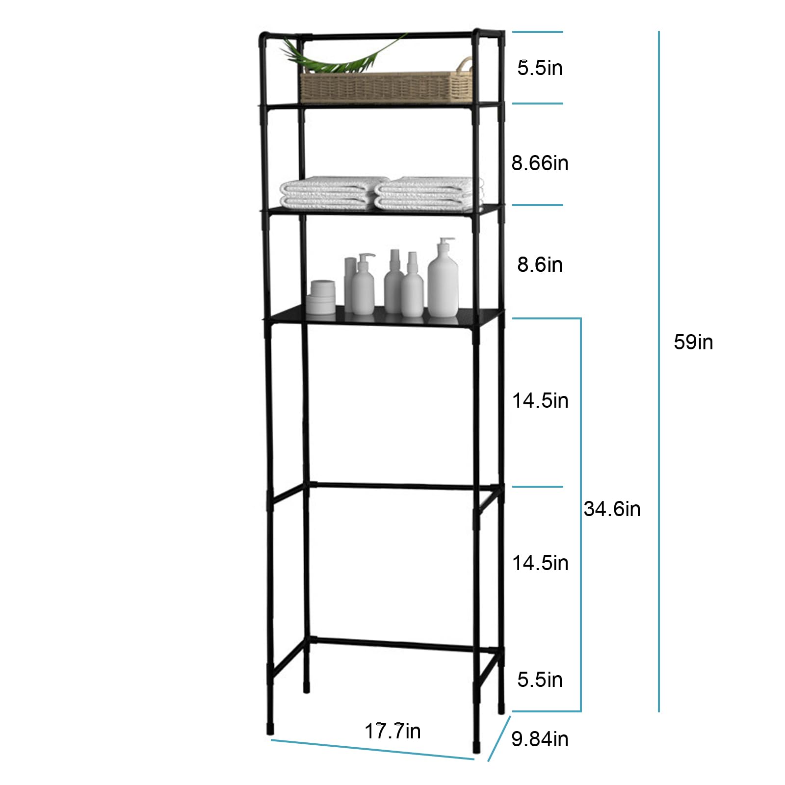TACOSUWE 3 Tier Over The Toilet Rack, Shelf Bathroom, Bathroom Stand Organizer Space Saver (Black)