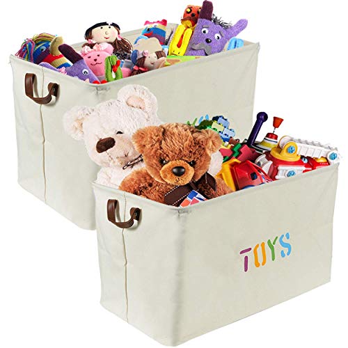Woffit Set of 2 Toy Storage Organizer Baskets for Nursery, Playroom, Kids & Living Room, Etc, EXTRA LARGE Sturdy and Collapsible Tote Bins for Children & Dog Toys Great Chest Box for Boys & Girls