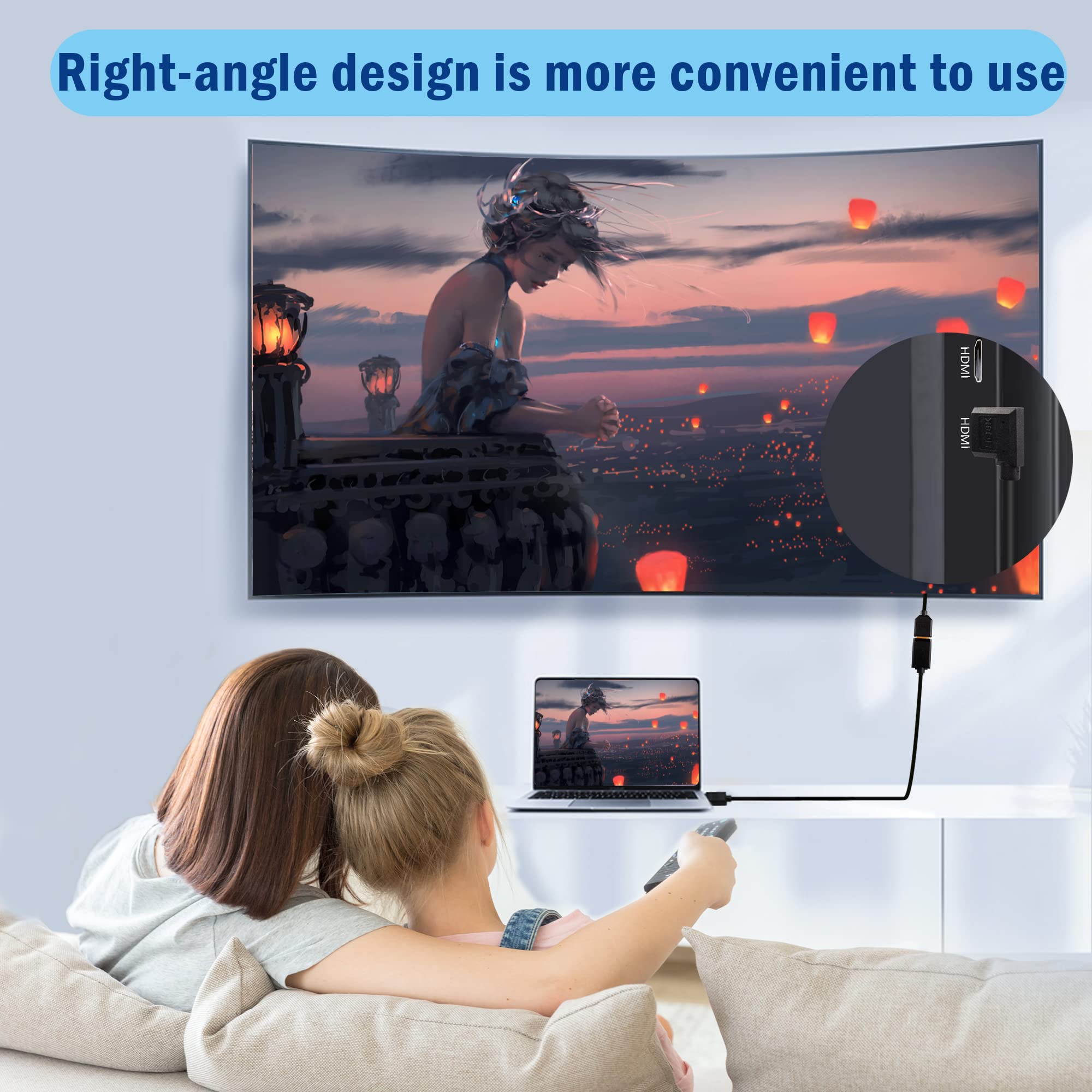 PNGKNYOCN 8K HDMI 2.1 Short Cable,90 Degree Right Angle 1FT/0.3M Ultra High Speed 48Gbps HDMI Male to Male Cable Support 8K@60Hz,Dynamic HDR,HDCP 2.2&2.3, eARC (R)
