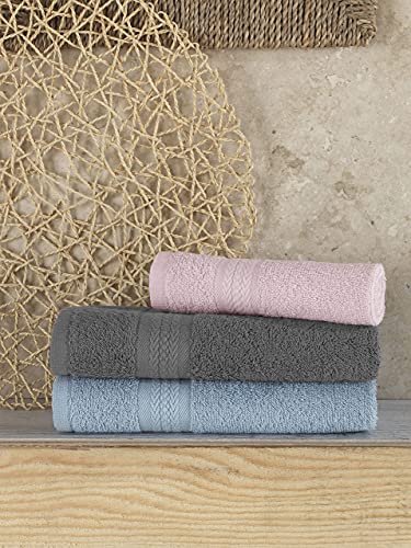 REGAL RUBY Quick-Dry 4 Pieces Grey Hand Towels Highly Absorbent 100% Turkish Cotton - Perfect Lightweight Towel for Bathroom, Kitchen, Guests, Pool, Gym, Camp, Travel, College Dorm, Shower