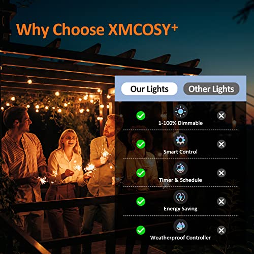 XMCOSY+ Smart Outdoor String Lights, 150Ft G40 Globe Patio Lights with 75 LED Bulbs, WiFi & APP Control, Work with Alexa, Extendable Waterproof Dimmable LED String Lights for Outside, Porch, Cafe