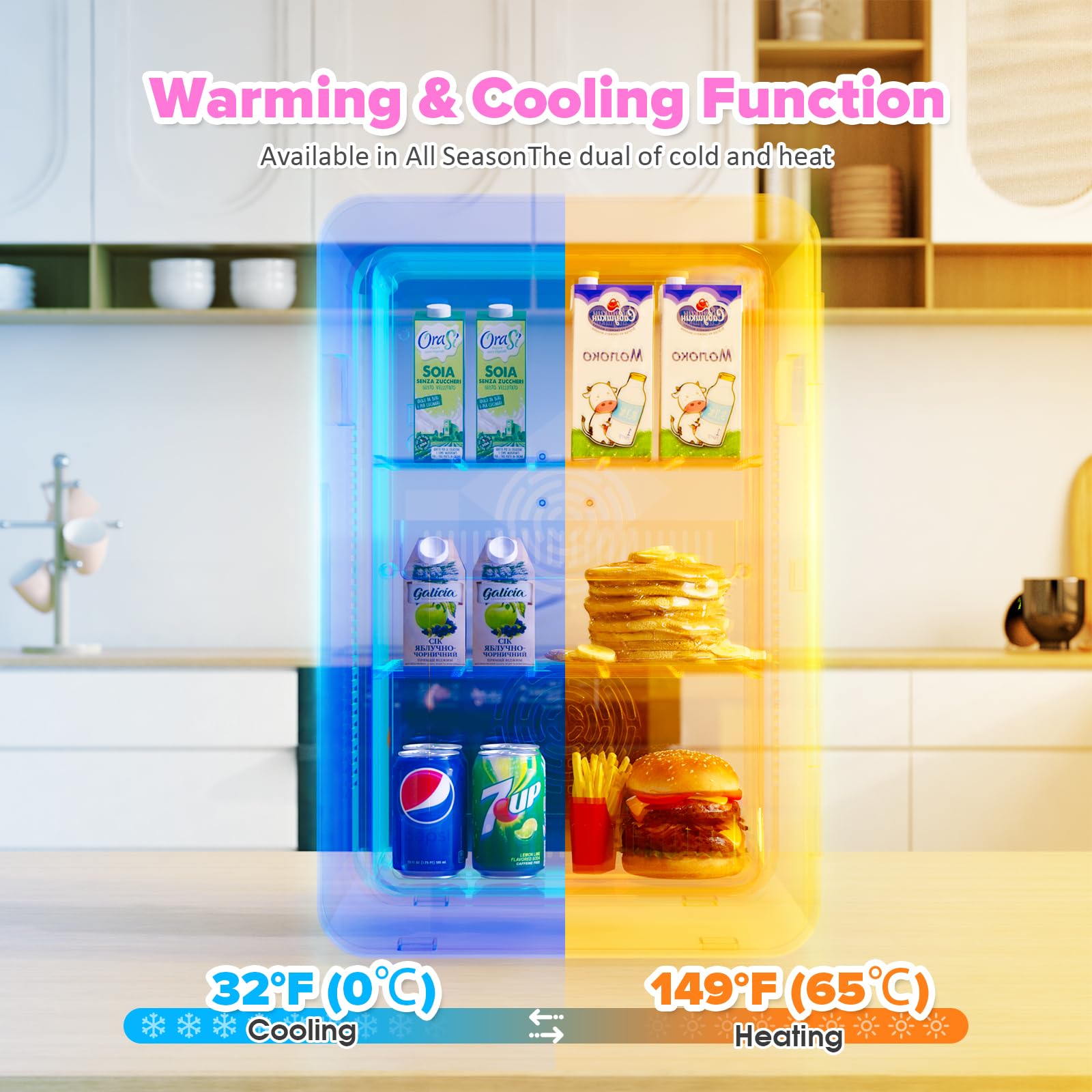 Kikihuose 22L/30Cans Mini Fridge for Bedroom, 12v DC Portable Cooler & Warmer, Mini Refrigerator with Glass Front, for Car Office Desk & Dorm Room Beverage Skincare Makeup (Fast Cooling Pink)