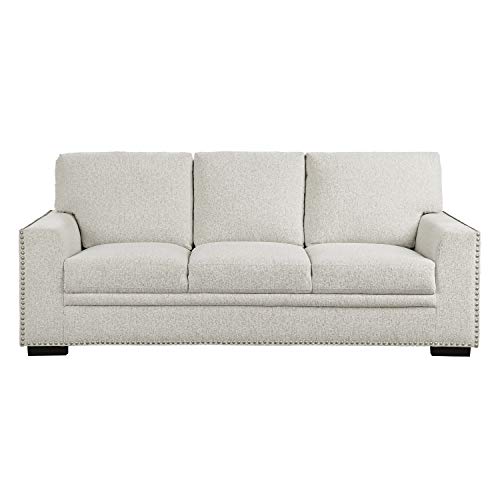 Lexicon Couch for Living Room, Chenille Sofa Couch with Solid Wood Frame and Nailhead Trim, Modern Couch, Upholstered Living Room Furniture, 3 Seater Couch, Beige