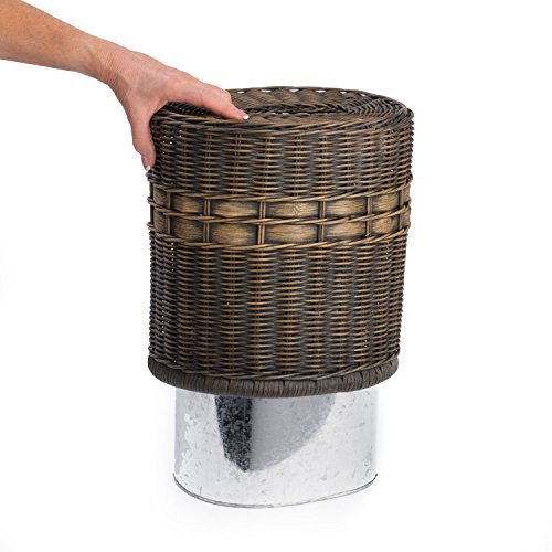 The Basket Lady Drop-in Oval Wicker Waste Basket with Removable Metal Liner, Antique Walnut Brown, 12" L x 9.5" W x 12" H