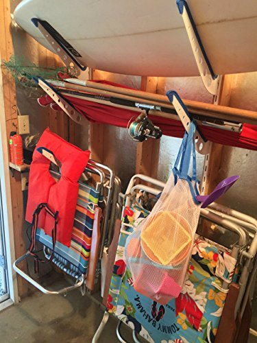 StoreYourBoard Beach Chair and Umbrella Wall Storage Rack, Metal Adjustable 4 Level Beach Gear Hanger, Garage and Home Organizer