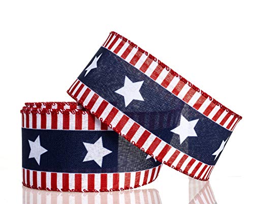 Red White Blue Stars and Stripes Wired Edge Ribbon, 10 Yards by 2.5 Inches (Style 2)