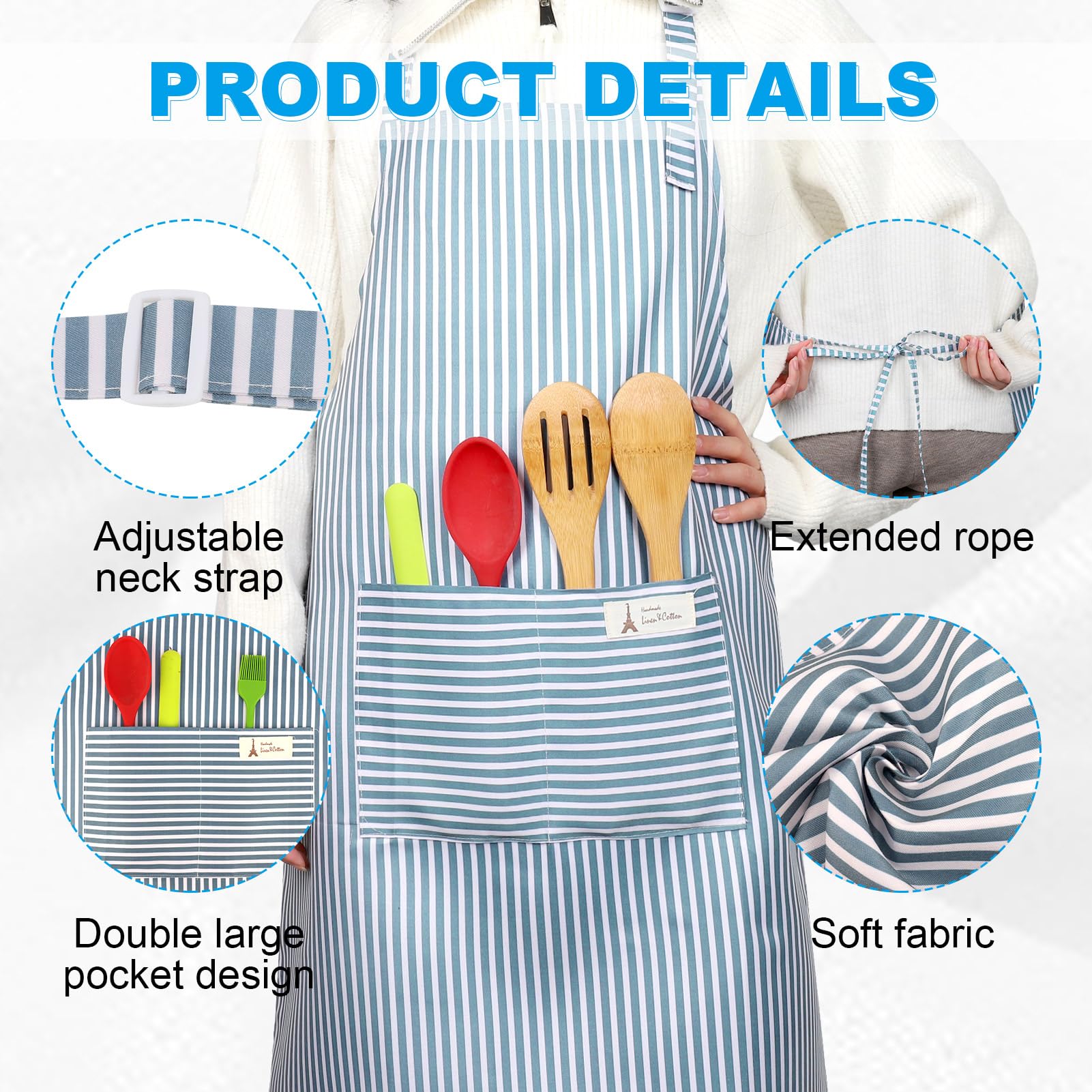 XLSXEXCL 4 Pack Stripes Apron for Women, Waterproof Kitchen Cooking Apron with 2 Pockets Adjustable Chef Apron Baking Aprons Bib Aprons Artist Apron for Cooking, Cleaning, Painting, Serving