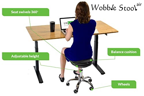 WOBBLE STOOL AIR rolling ergonomic balance ball office chair alternative exercise active stool wheels modern sit stand-up standing desk accessories adjustable height black
