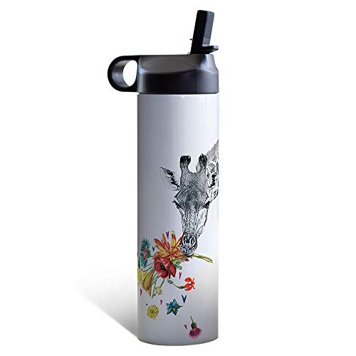Tree-Free Greetings Checking in Giraffe Vacuum-Insulated Stainless Steel Sportiva Tumbler, With Internal Straw, 17 Ounce