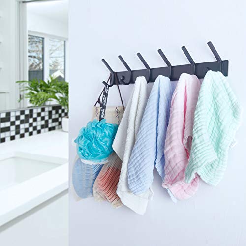 WEBI Coat Rack Wall Mounted,17-1/8 Inch Coat Hooks for Hanging Coats,Heavy Duty Metal Hook Rack Rail with 6 Double Dual Hooks Coat Hanger Wall Mount for Purse Clothes Jacket Backpack Entryway,Black
