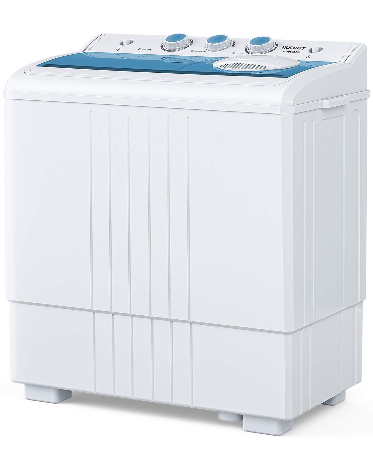 KUPPET Compact Twin Tub Portable Mini Washing Machine 21lbs Capacity, Washer(14.4lbs)&Spiner(6.6lbs)/Built-in Drain Pump/Semi-Automatic, White&Blue