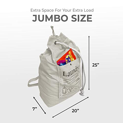 Teeo - College Laundry Bag - Dorm Room Essentials for College Students - Laundry Bag for Travel - Dirty Clothes Bag - Backpack Large 25βX20β Drawstring 100% Sturdy Cotton Canvas (1, Black/White)