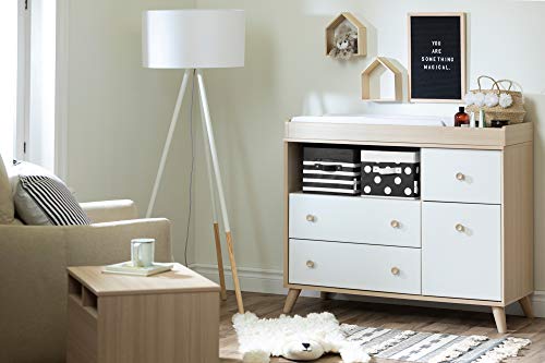 South Shore Yodi Changing Table with Drawers, Soft Elm and White