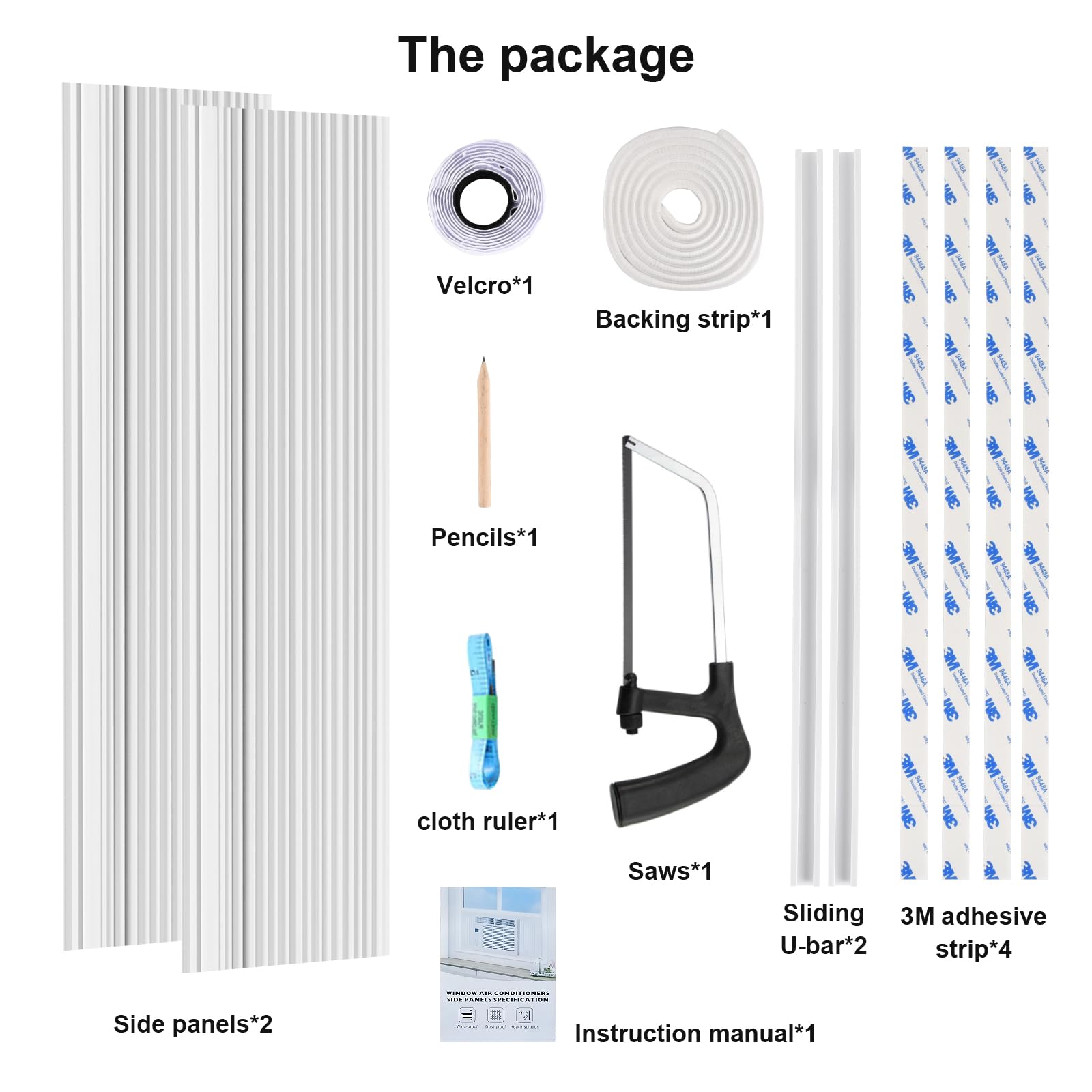 Window Air Conditioner Side Panels, Window Ac Side Panels, Fits Up to 17" H x 10" W, Window Air Conditioner Installation Kit, Pack of 2, White