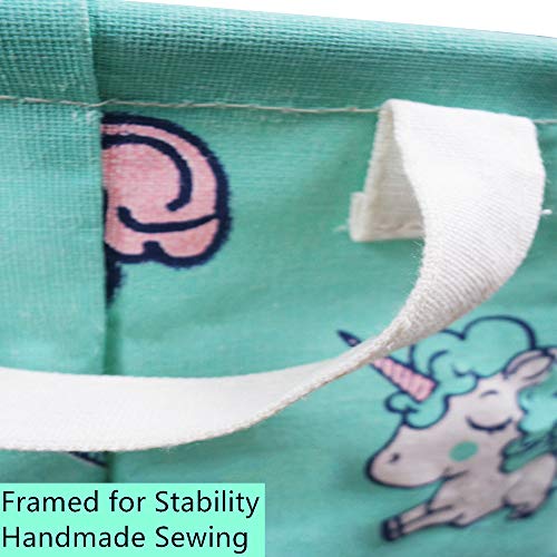 Unibedding 2 Pack Canvas Storage Baskets Large Unicorn Storage Hampers for Girls Kids Room Baby Nursery Collapsible Convenient Home Organizer Containers, Pink Teal Blue