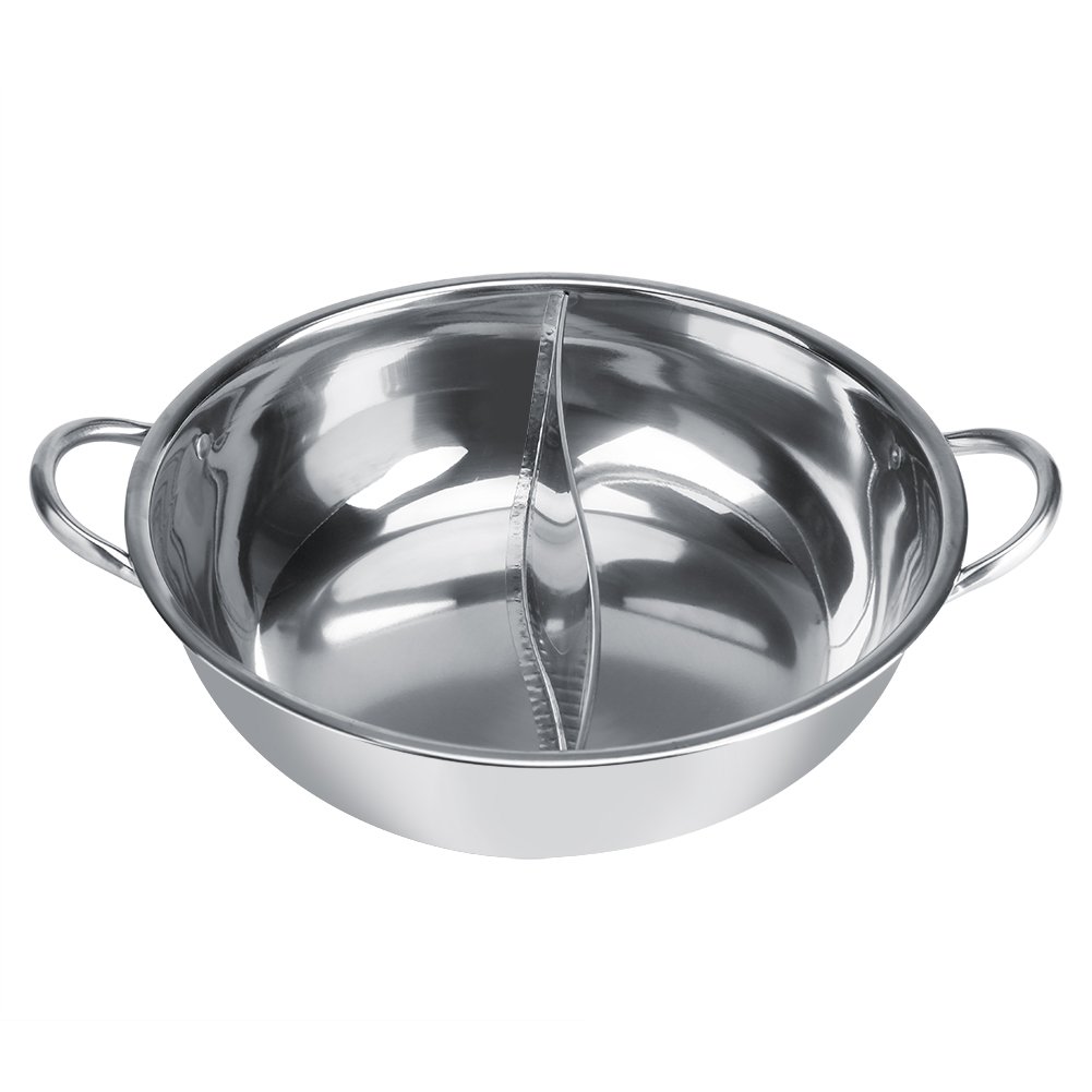 Stainless Steel Hot Pot with Divider, Thick Nonstick Hot Pot, Two Flavor Soup Pot with Hollown Handle, Induction Cooker, Gas Frunace and Log Fire Usable(29cm)