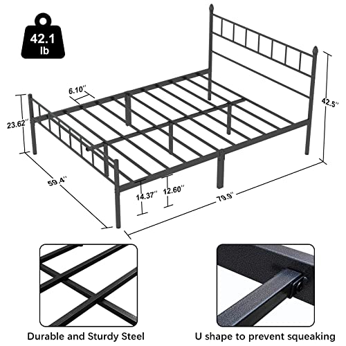 UYUK Queen Size Metal Bed Frame with Headboard, Large Storage Space Under The Bed, Heavy Duty Easy Assembly