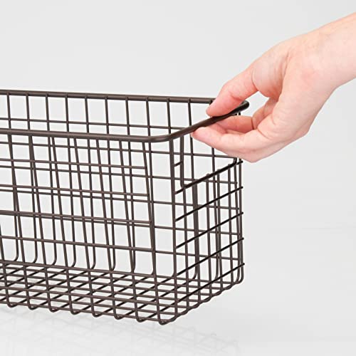 mDesign Metal Wire Food Storage Basket Organizer with Handles for Organizing Kitchen Cabinets, Pantry Shelf, Bathroom, Laundry Room, Closets, Garage - Concerto Collection - 4 Pack - Bronze