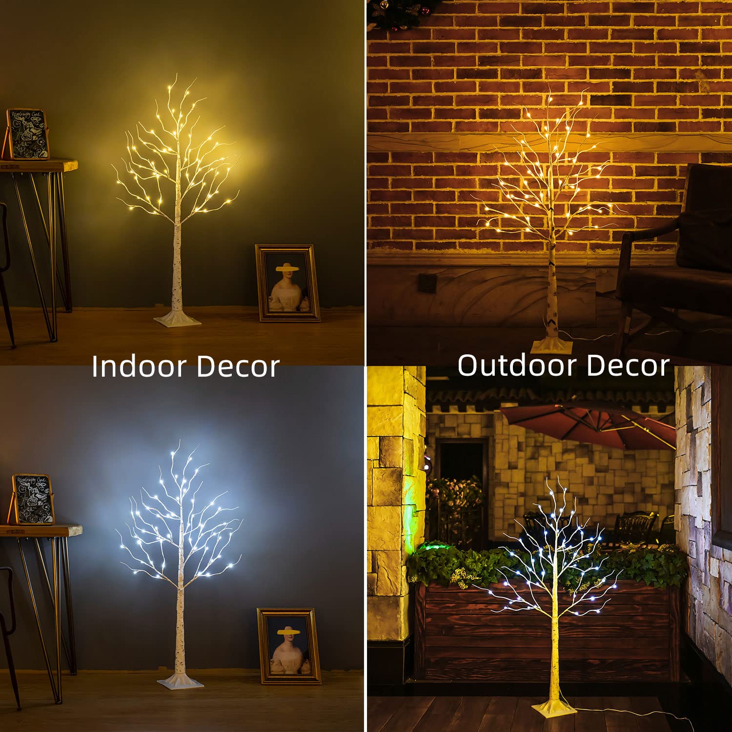 ZHOUDUIDUI Lighted Birch Tree, 4ft 48LED Birch Tree Lights, Mothers Day Decor Indoor Outdoor Artificial Twig Tree Light 9Modes Timer for 4th of July Christmas Home Party Wedding Decor,Warm& Cool White