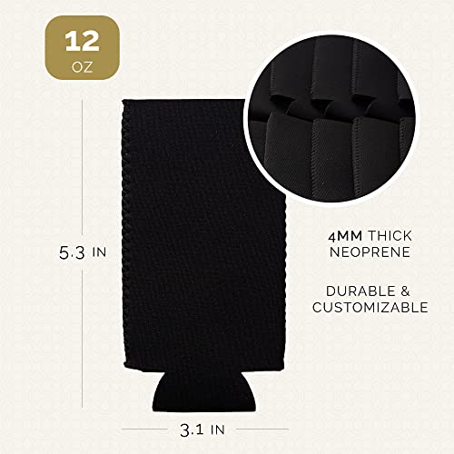 Set of 12 Blank Slim Can Coolers, 12 Neoprene slim can sleeves, 12oz Blank Beer Skinny Can Cooler, Perfect Sublimation Slim Can Cooler (Black)