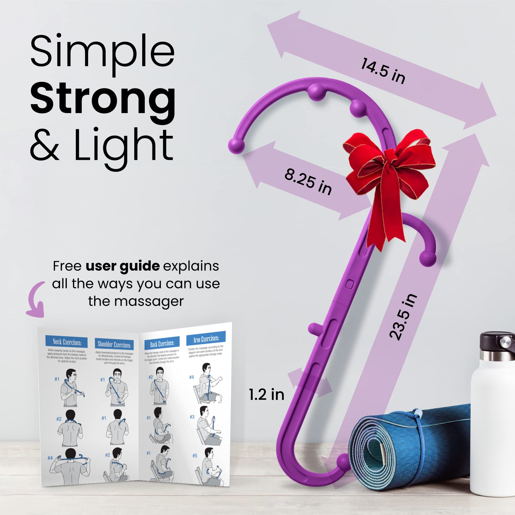 LiBa Back and Neck Massager - Trigger Point Massage Tools for Pain Relief and Self Massage Hook Therapy Handheld Back Neck Shoulder Massager Purple - Gift for Women & Men