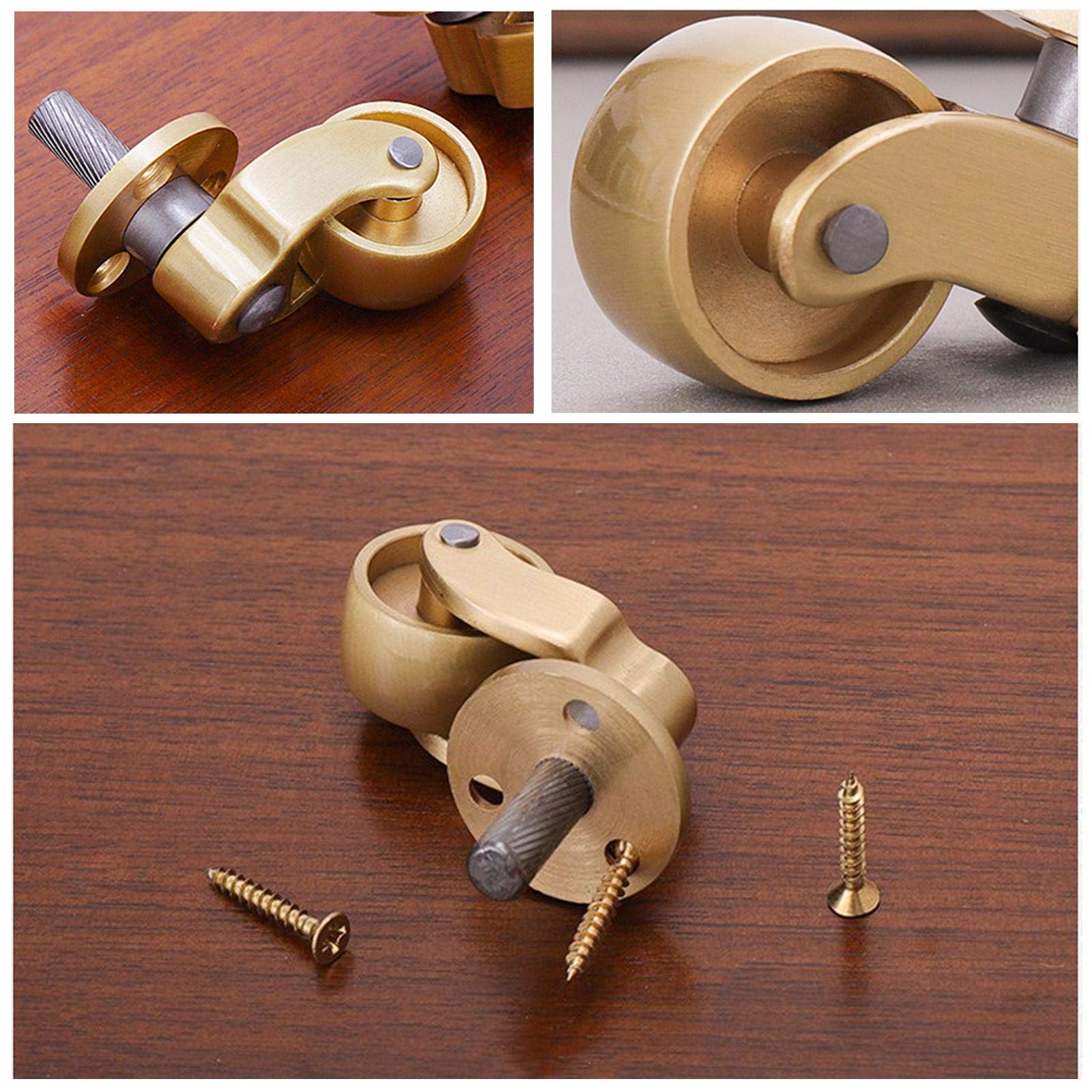 Wheel Plate Casters Solid Brass Furniture Swivel Casters Wheel,1" 25mm Universal Casters Wheels,Polished,Antique Vintage Moving Caster Wheels,Mute Castors,Bolt Style,Suitable for Sofas Piano Feet,