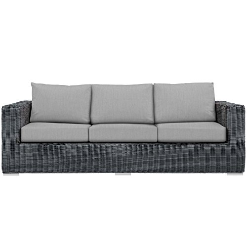 Modway Summon Wicker Rattan Outdoor Patio Sunbrella Sofa in Canvas Gray