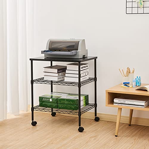 Wire Storage Shelves 3-Shelf Adjustable Shelving Units with Wheels Steel Metal Storage Rack for Kitchen Pantry Closet Laundry Durable Organizer Garage Tool Storage Shelf, Black, Black-e