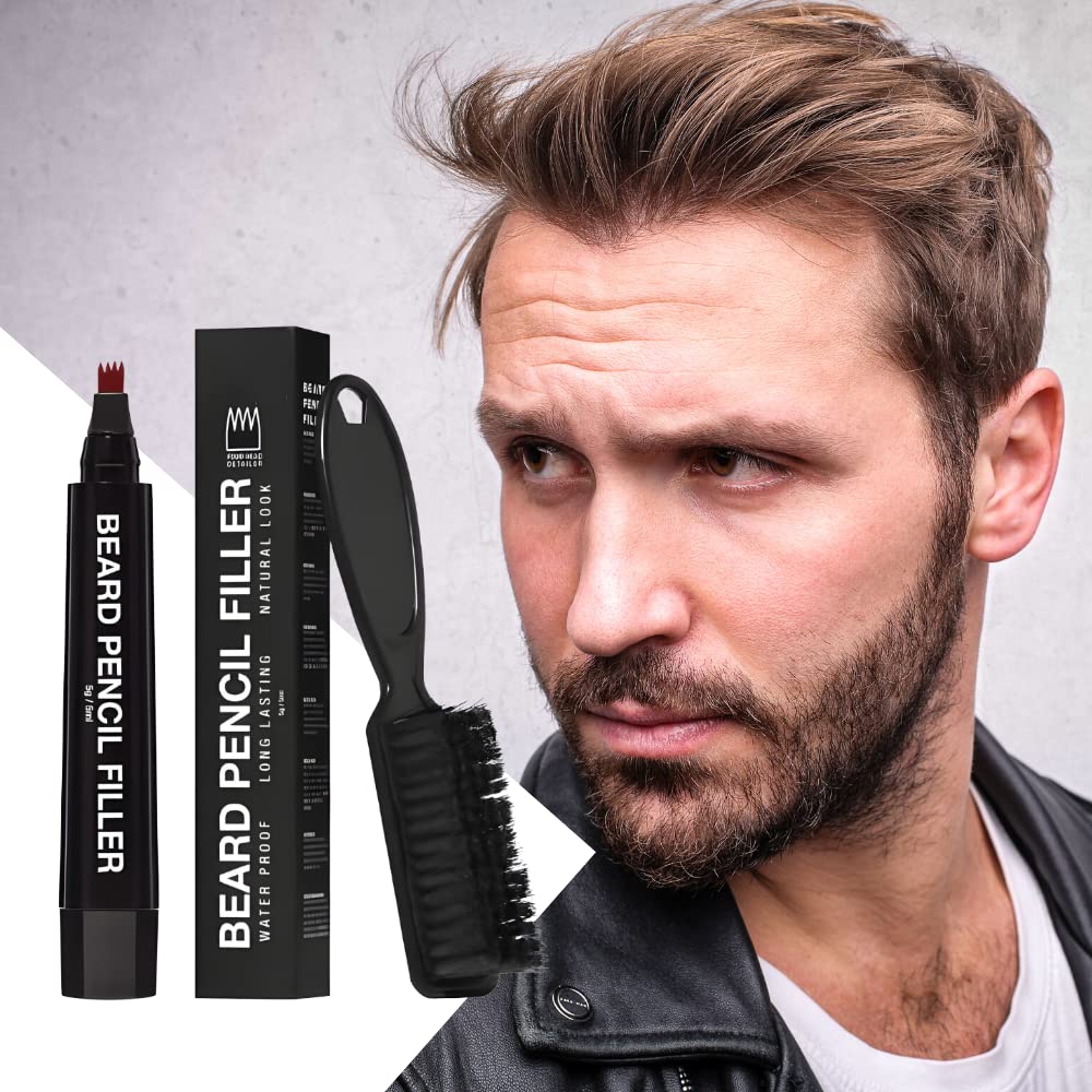 ecomlab Kit filler for beard, waterproof, long lasting coverage and natural finish for beard, mustache and eyebrows, micro tip for soft application. (Black)