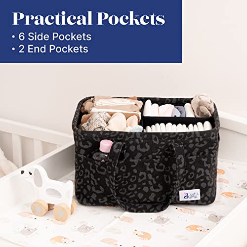 The Blissful Bump Diaper Caddy Organizer, Storage Basket, Caddy organizer with Handle, Baby Organizer for Nursery -Modern Diaper Basket for Boy, Girl, Charcoal Gray Leopard Print