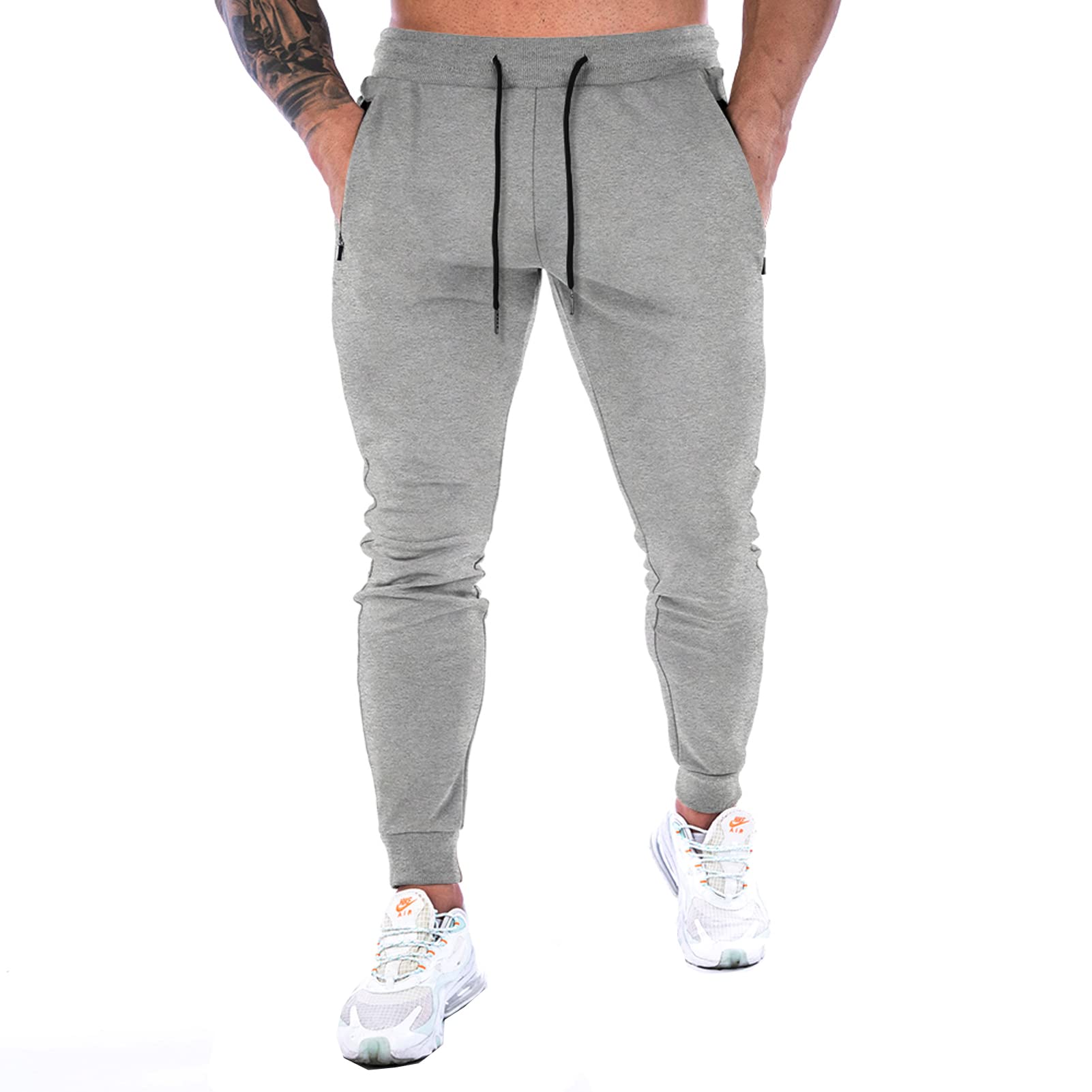 elselect Men's Active Jogger Pants Athletic Sweatpants Gym Workout Running Training Track Pant Sport Trousers Light Grey