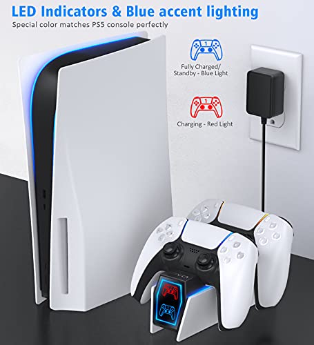 PS5 Controller Charger Station with Fast Charging AC Adapter 5V/3A, Dual Controller Charging Stand for Playstation 5, Docking Station Replacement for DualSense Charging Station