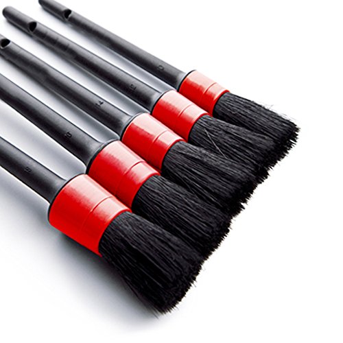 Swpeet 5 Pcs Premium Natural Boar Hair Detail Brush Set, Automotive Detailing Brushes for Cleaning Wheels/Engine/Interior/Emblems/Interior/Exterior/Air Vents