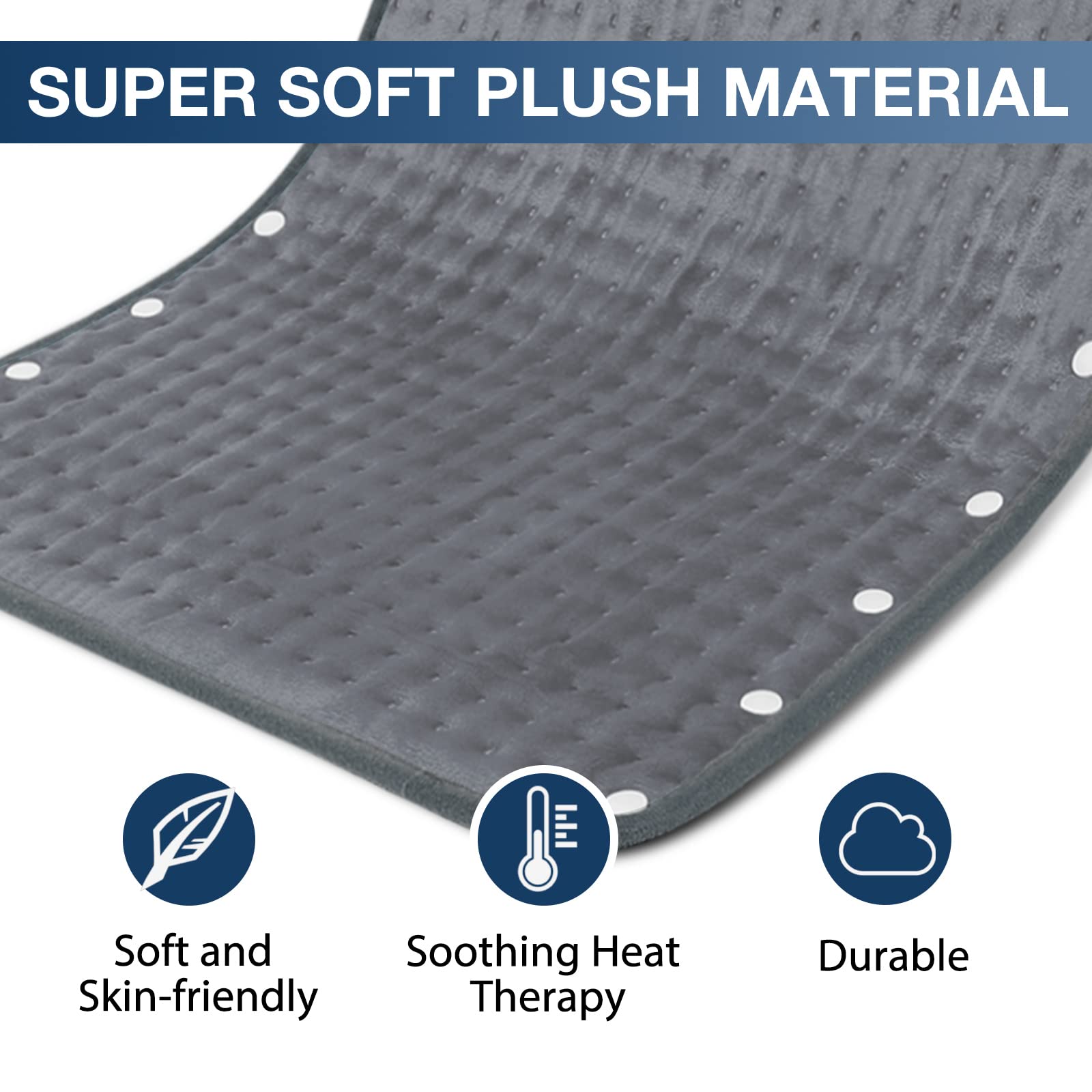 DAILYLIFE Heating Pad, Foot Warmer, 17"x33" Electric Heating Pad for Back Pain Relief, UL Certified with Overheating Protection | 6 Heating Settings | Auto-Off | Machine Washable, Gray
