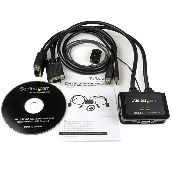 StarTech.com 2 Port USB VGA Cable KVM Switch - USB Powered with Remote Switch - KVM with VGA - Dual Port VGA KVM Switch (SV211USB),Black