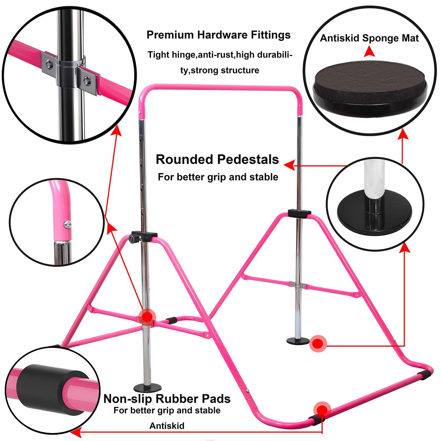 RELIANCER Expandable Gymnastics Bars Junior Training Bar Adjustable Height Gymnastic Horizontal Bars Children Folding Training Monkey Bars Child Gym Climbing Tower Kip Balance Bar for Kids Gymnasts