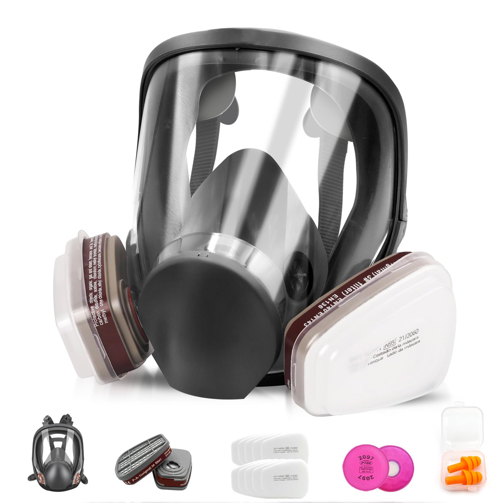 Full Face Respirator Mask, Reusable Respirator Mask with Filters,6800 Dust Mask Anti Fog Against Organic Vapor Gas Mask, Ideal for Spray Paint, Sanding, Welding, Cutting Work