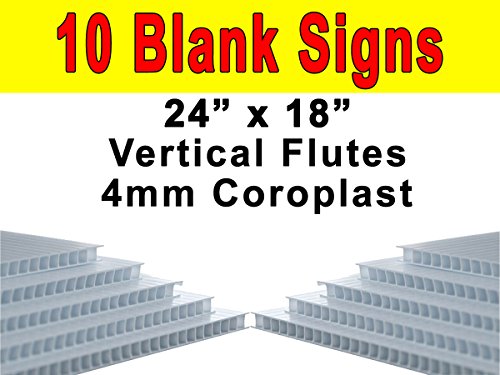 VIBE INK Pack of 10 Sheets Corrugated Plastic 4MM White Blank Yard Signs 24" x 18" Short-Flute