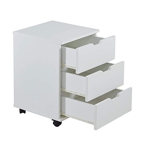 VICLLAX 3 Drawer Dresser Mobile Cabinet Under Desk Storage with Casters for Home Office, White Finish