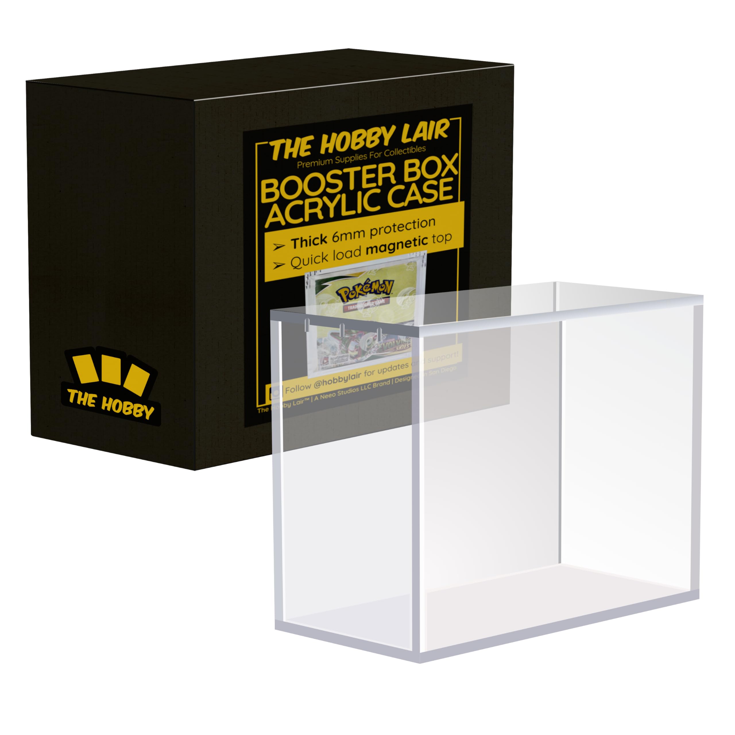 The Hobby Lair Deluxe Acrylic Case Compatible with English Pokemon Booster Boxes | Magnetic Easy Top Loading | Thick 6mm Protection