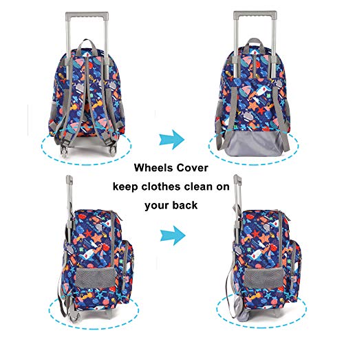 Tilami Rolling Backpack 18 inch Double Handle Wheeled Laptop Boys Girls Travel School Children Luggage Toddler Trip, Shark