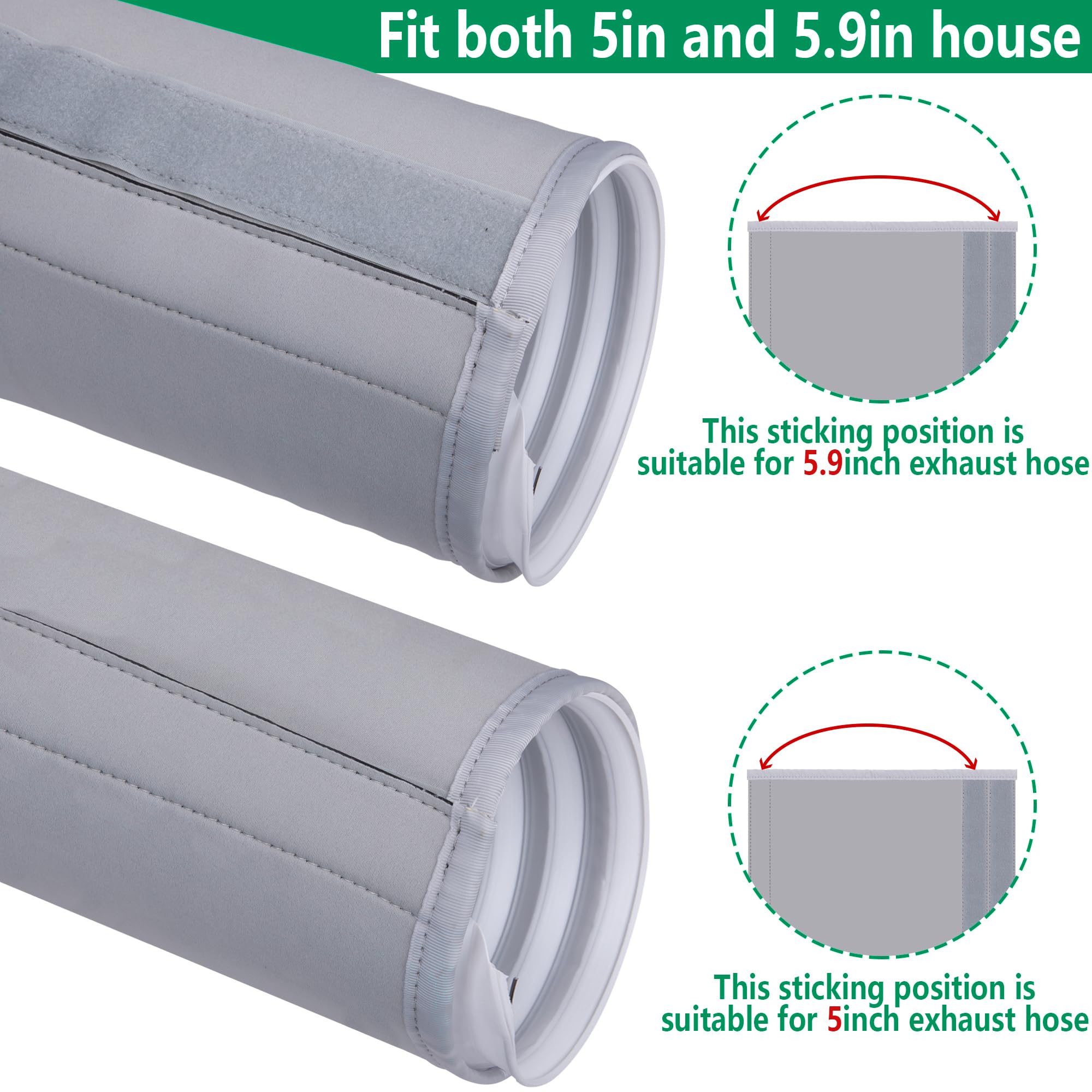 RunNico Portable AC Hose Cover, Thick Air Conditioner Hose Wrap,Insulated Hoses Duct Vent Cover, AC Hose Insulation Sleeve for 5" & 5.9" Diameter Exhaust Hoses Tube