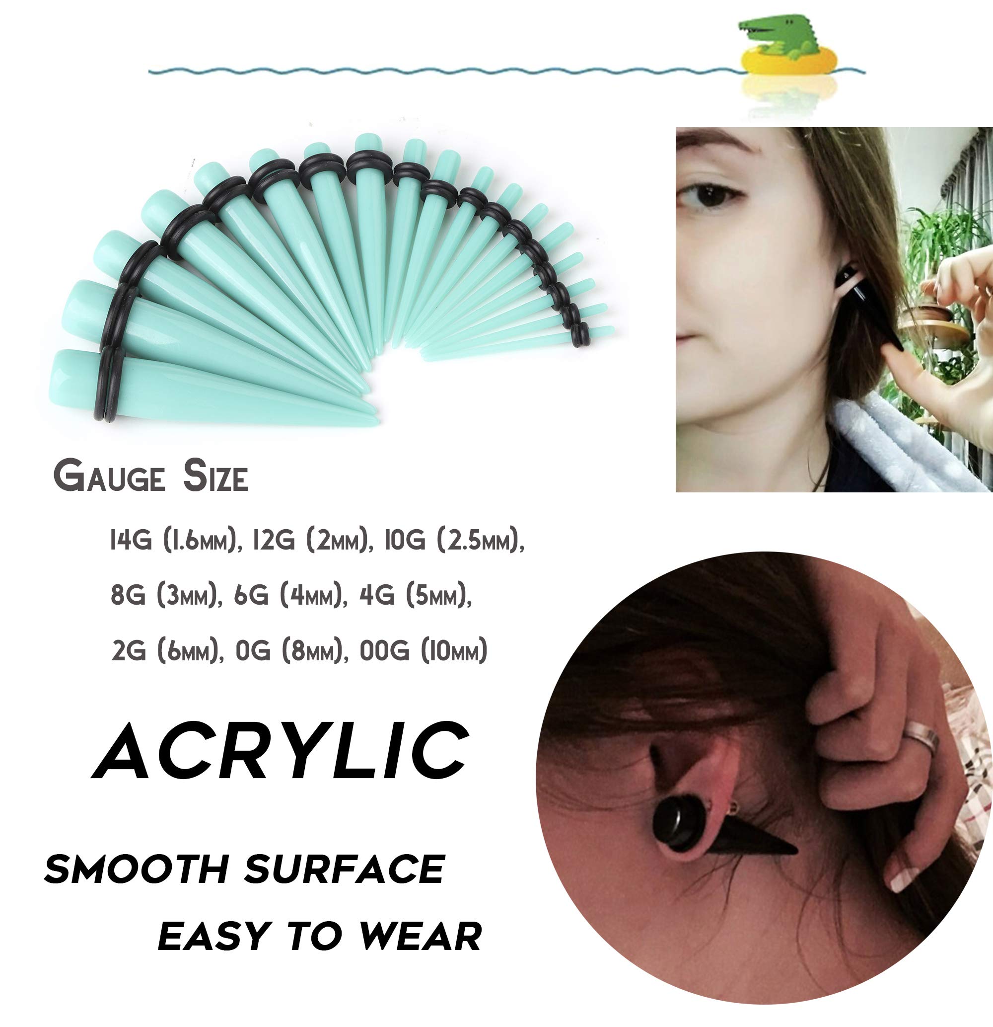LOYALLOOK Ear Stretching Kit 54PCS Acrylic Tapers and Plugs Spiral Tapers Tunnels 14G-00G Ear Stretching Starter Glow