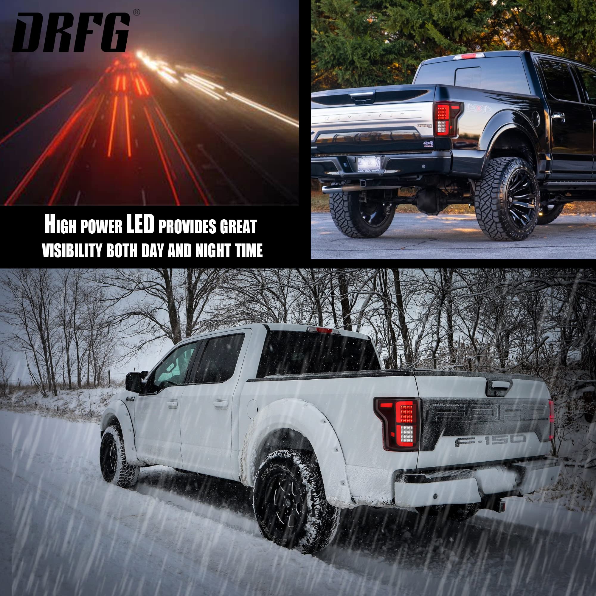 DRFG Replacement for F150 Tail Light 2015-2017 LED Tail Light Lamp for Ford Smoke lens Taillight Assembly Passenger and Driver Side