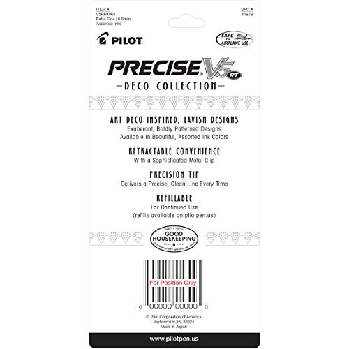 PILOT Precise V5 RT Deco Collection Refillable & Retractable Liquid Ink Rolling Ball Pens, Extra Fine Point (0.5mm) Black/Blue/Red/Green Inks, 4-Pack (41978)