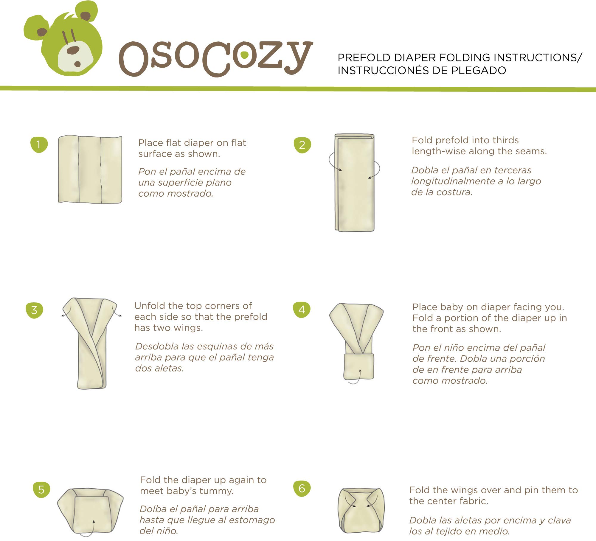 Unbleached Prefold Cloth Diapers by OsoCozy – 100% Cotton, Durable, Soft, Absorbent, Sustainable & Economical - 12"x16", Fits 7-15 Lbs. - (Infant 4x8x4)