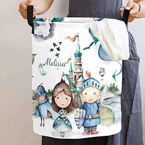 Personalized Laundry Basket, Knight Princess Castle Dragon Custom Storage Bins Laundry Hamper with Name Collapsible Toys Organizer Gift